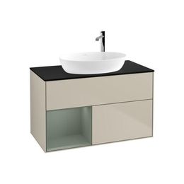 Villeroy & Boch Villeroy und Boch Finion Waschtischunterschrank F892GMHH 100cm, Abdeckplatte black matt, Regale Olive matt lacquer, Sand Matt Lacquer