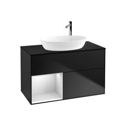 Villeroy & Boch Villeroy und Boch Finion Waschtischunterschrank F892MTPD 100cm, Abdeckplatte black matt, Regale White matt lacquer, Black matt lacquer