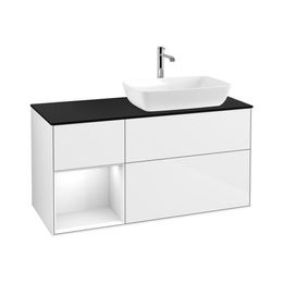 Villeroy & Boch Villeroy und Boch Finion Waschtischunterschrank F802GFGF 120cm, Abdeckplatte black matt, Regale Glossy white lacquer, Glossy white lacquer