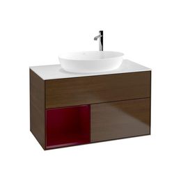 Villeroy & Boch Villeroy und Boch Finion Waschtischunterschrank G891HBGN 100cm, Abdeckplatte white matt, Emotion, Regale Peony matt lacquer, Walnut veneer
