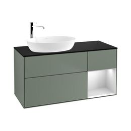 Villeroy & Boch Villeroy und Boch Finion Waschtischunterschrank F932MTGM 120cm, Abdeckplatte black matt, Regale White matt lacquer, Olive Matt Lacquer