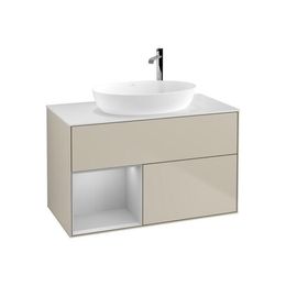 Villeroy & Boch Villeroy und Boch Finion Waschtischunterschrank F891GJHH 100cm, Abdeckplatte white matt, Regale Light grey matt lacquer, Sand Matt Lacquer