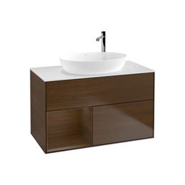 Villeroy & Boch Villeroy und Boch Finion Waschtischunterschrank G891GNGN 100cm, Abdeckplatte white matt, Emotion, Regale Walnut Veneer, Walnut veneer