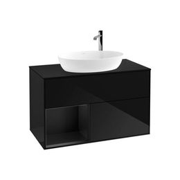 Villeroy & Boch Villeroy und Boch Finion Waschtischunterschrank G892PDPH 100cm, Abdeckplatte black matt, Emotion, Regale Black matt lacquer, Glossy Black Lacquer