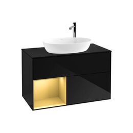 Villeroy & Boch Villeroy und Boch Finion Waschtischunterschrank G892HFPH 100cm, Abdeckplatte black matt, Emotion, Regale Gold matt lacquer, Glossy Black Lacquer