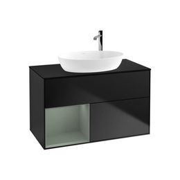 Villeroy & Boch Villeroy und Boch Finion Waschtischunterschrank G892GMPD 100cm, Abdeckplatte black matt, Emotion, Regale Olive matt lacquer, Black matt lacquer