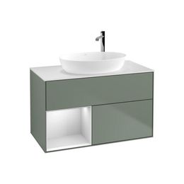 Villeroy & Boch Villeroy und Boch Finion Waschtischunterschrank G891MTGM 100cm, Abdeckplatte white matt, Emotion, Regale White matt lacquer, Olive Matt Lacquer