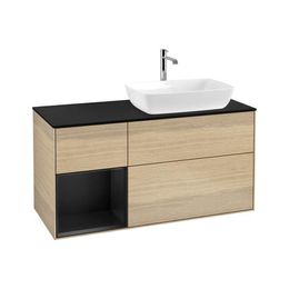 Villeroy & Boch Villeroy und Boch Finion Waschtischunterschrank G802PDPC 120cm, Abdeckplatte black matt, Emotion, Regale Black matt lacquer, Oak Veneer
