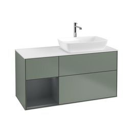 Villeroy & Boch Villeroy und Boch Finion Waschtischunterschrank G801HGGM 120cm, Abdeckplatte white matt, Emotion, Regale Midnight matt lacquer, Olive Matt Lacquer
