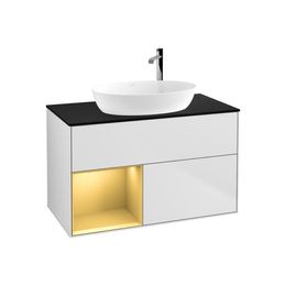 Villeroy & Boch Villeroy und Boch Finion Waschtischunterschrank G892HFMT 100cm, Abdeckplatte black matt, Emotion, Regale Gold matt lacquer, White matt lacquer