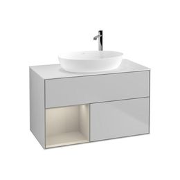 Villeroy & Boch Villeroy und Boch Finion Waschtischunterschrank G891HHGJ 100cm, Abdeckplatte white matt, Emotion, Regale sand matt lacquer, Light grey matt
