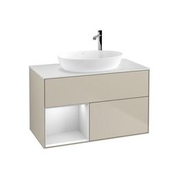 Villeroy & Boch Villeroy und Boch Finion Waschtischunterschrank F891MTHH 100cm, Abdeckplatte white matt, Regale White matt lacquer, Sand Matt Lacquer