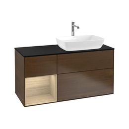 Villeroy & Boch Villeroy und Boch Finion Waschtischunterschrank G802PCGN 120cm, Abdeckplatte black matt, Emotion, Regale Oak Veneer, Walnut veneer