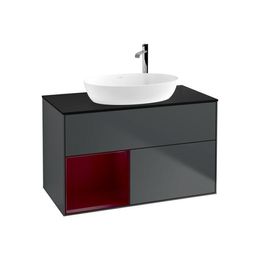 Villeroy & Boch Villeroy und Boch Finion Waschtischunterschrank G892HBHG 100cm, Abdeckplatte black matt, Emotion, Regale Peony matt lacquer, Midnight Blue Matt Lacquer