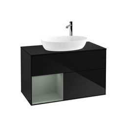 Villeroy & Boch Villeroy und Boch Finion Waschtischunterschrank G892GMPH 100cm, Abdeckplatte black matt, Emotion, Regale Olive matt lacquer, Glossy Black Lacquer