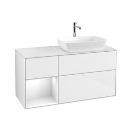 Villeroy & Boch Villeroy und Boch Finion Waschtischunterschrank F801GFGF 120cm, Abdeckplatte white matt, Regale Glossy white lacquer, Glossy white lacquer