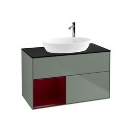 Villeroy & Boch Villeroy und Boch Finion Waschtischunterschrank G892HBGM 100cm, Abdeckplatte black matt, Emotion, Regale Peony matt lacquer, Olive Matt Lacquer