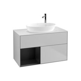 Villeroy & Boch Villeroy und Boch Finion Waschtischunterschrank G891PDGJ 100cm, Abdeckplatte white matt, Emotion, Regale Black matt lacquer, Light grey matt