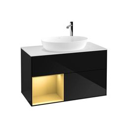 Villeroy & Boch Villeroy und Boch Finion Waschtischunterschrank G891HFPH 100cm, Abdeckplatte white matt, Emotion, Regale Gold matt lacquer, Glossy Black Lacquer