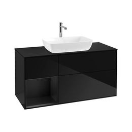 Villeroy & Boch Villeroy und Boch Finion Waschtischunterschrank G822PDPH 120cm, Abdeckplatte black matt, Emotion, Regale Black matt lacquer, Glossy Black Lacquer