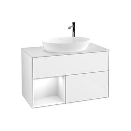 Villeroy & Boch Villeroy und Boch Finion Waschtischunterschrank G891GFGF 100cm, Abdeckplatte white matt, Emotion, Regale Glossy white lacquer, Glossy white lacquer