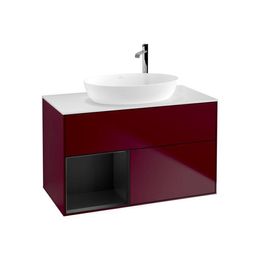 Villeroy & Boch Villeroy und Boch Finion Waschtischunterschrank F891PDHB 100cm, Abdeckplatte white matt, Regale Black matt lacquer, Peony Matt