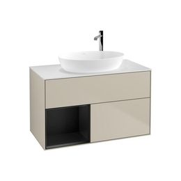 Villeroy & Boch Villeroy und Boch Finion Waschtischunterschrank F891PDHH 100cm, Abdeckplatte white matt, Regale Black matt lacquer, Sand Matt Lacquer