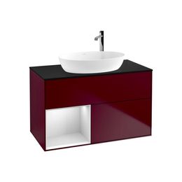 Villeroy & Boch Villeroy und Boch Finion Waschtischunterschrank F892MTHB 100cm, Abdeckplatte black matt, Regale White matt lacquer, Peony Matt