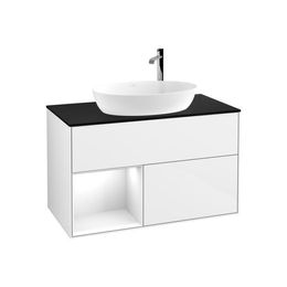 Villeroy & Boch Villeroy und Boch Finion Waschtischunterschrank G892GFGF 100cm, Abdeckplatte black matt, Emotion, Regale Glossy white lacquer, Glossy white lacquer