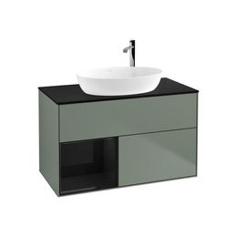 Villeroy & Boch Villeroy und Boch Finion Waschtischunterschrank G892PHGM 100cm, Abdeckplatte black matt, Emotion, Regale Glossy black lacquer, Olive Matt Lacquer
