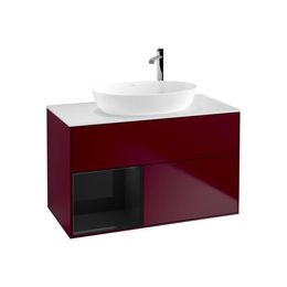 Villeroy & Boch Villeroy und Boch Finion Waschtischunterschrank G891PHHB 100cm, Abdeckplatte white matt, Emotion, Regale Glossy black lacquer, Peony Matt
