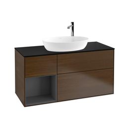 Villeroy & Boch Villeroy und Boch Finion Waschtischunterschrank G942GKGN 120cm, Abdeckplatte black matt, Emotion, Regale Anthracite matt lacquer, Walnut veneer
