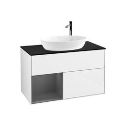 Villeroy & Boch Villeroy und Boch Finion Waschtischunterschrank G892GKGF 100cm, Abdeckplatte black matt, Emotion, Regale Anthracite matt lacquer, Glossy white lacquer