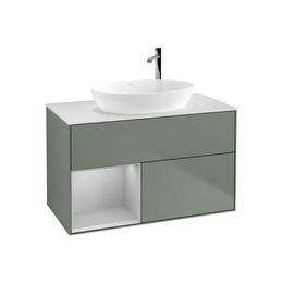 Villeroy & Boch Villeroy und Boch Finion Waschtischunterschrank G891GJGM 100cm, Abdeckplatte white matt, Emotion, Regale Light grey matt lacquer, Olive Matt Lacquer