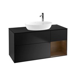 Villeroy & Boch Villeroy und Boch Finion Waschtischunterschrank G952GNPD 120cm, Abdeckplatte black matt, Emotion, Regale Walnut Veneer, Black matt lacquer