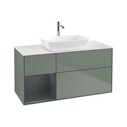 Villeroy & Boch Villeroy und Boch Finion Waschtischunterschrank G821HGGM 120cm, Abdeckplatte white matt, Emotion, Regale Midnight matt lacquer, Olive Matt Lacquer