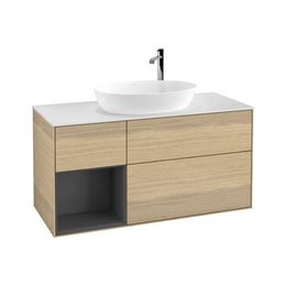 Villeroy & Boch Villeroy und Boch Finion Waschtischunterschrank G941GKPC 120cm, Abdeckplatte white matt, Emotion, Regale Anthracite matt lacquer, Oak Veneer