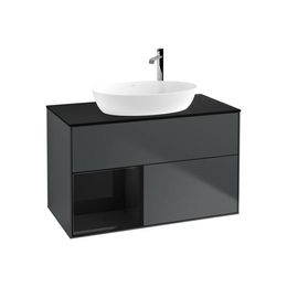 Villeroy & Boch Villeroy und Boch Finion Waschtischunterschrank G892PHHG 100cm, Abdeckplatte black matt, Emotion, Regale Glossy black lacquer, Midnight Blue Matt Lacquer