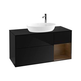 Villeroy & Boch Villeroy und Boch Finion Waschtischunterschrank G952GNPH 120cm, Abdeckplatte black matt, Emotion, Regale Walnut Veneer, Glossy Black Lacquer