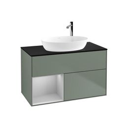 Villeroy & Boch Villeroy und Boch Finion Waschtischunterschrank G892GJGM 100cm, Abdeckplatte black matt, Emotion, Regale Light grey matt lacquer, Olive Matt Lacquer