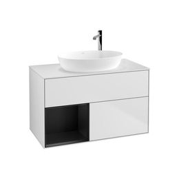 Villeroy & Boch Villeroy und Boch Finion Waschtischunterschrank F891PDMT 100cm, Abdeckplatte white matt, Regale Black matt lacquer, White matt lacquer
