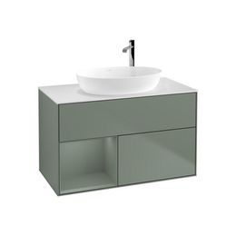 Villeroy & Boch Villeroy und Boch Finion Waschtischunterschrank G891GMGM 100cm, Abdeckplatte white matt, Emotion, Regale Olive matt lacquer, Olive Matt Lacquer