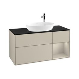 Villeroy & Boch Villeroy und Boch Finion Waschtischunterschrank F952HHHH 120cm, Abdeckplatte black matt, Regale sand matt lacquer, Sand Matt Lacquer