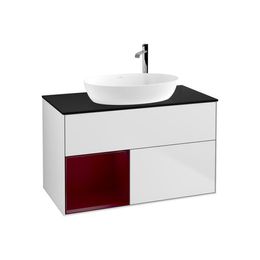 Villeroy & Boch Villeroy und Boch Finion Waschtischunterschrank G892HBMT 100cm, Abdeckplatte black matt, Emotion, Regale Peony matt lacquer, White matt lacquer