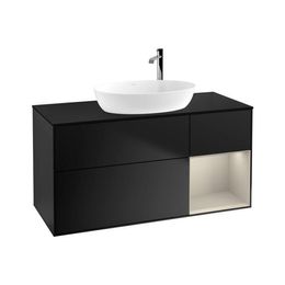 Villeroy & Boch Villeroy und Boch Finion Waschtischunterschrank G952HHPD 120cm, Abdeckplatte black matt, Emotion, Regale sand matt lacquer, Black matt lacquer