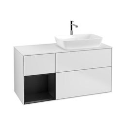 Villeroy & Boch Villeroy und Boch Finion Waschtischunterschrank F801PDMT 120cm, Abdeckplatte white matt, Regale Black matt lacquer, White matt lacquer