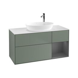 Villeroy & Boch Villeroy und Boch Finion Waschtischunterschrank F951GKGM 120cm, Abdeckplatte white matt, Regale Anthracite matt lacquer, Olive Matt Lacquer