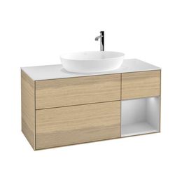 Villeroy & Boch Villeroy und Boch Finion Waschtischunterschrank F951GJPC 120cm, Abdeckplatte white matt, Regale Light grey matt lacquer, Oak Veneer