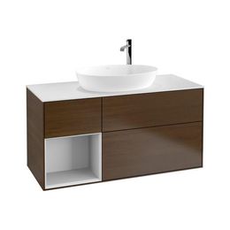 Villeroy & Boch Villeroy und Boch Finion Waschtischunterschrank G941MTGN 120cm, Abdeckplatte white matt, Emotion, Regale White matt lacquer, Walnut veneer