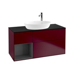 Villeroy & Boch Villeroy und Boch Finion Waschtischunterschrank G942GKHB 120cm, Abdeckplatte black matt, Emotion, Regale Anthracite matt lacquer, Peony Matt